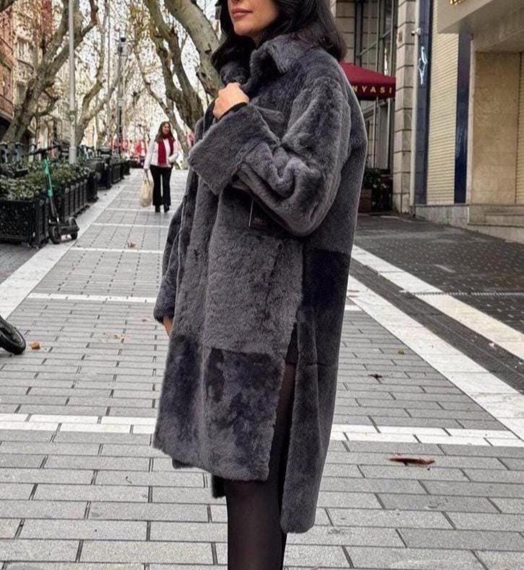 Reversible Shearling Coat: Gray Lambskin Sheepskin Jacket, Handmade in ...