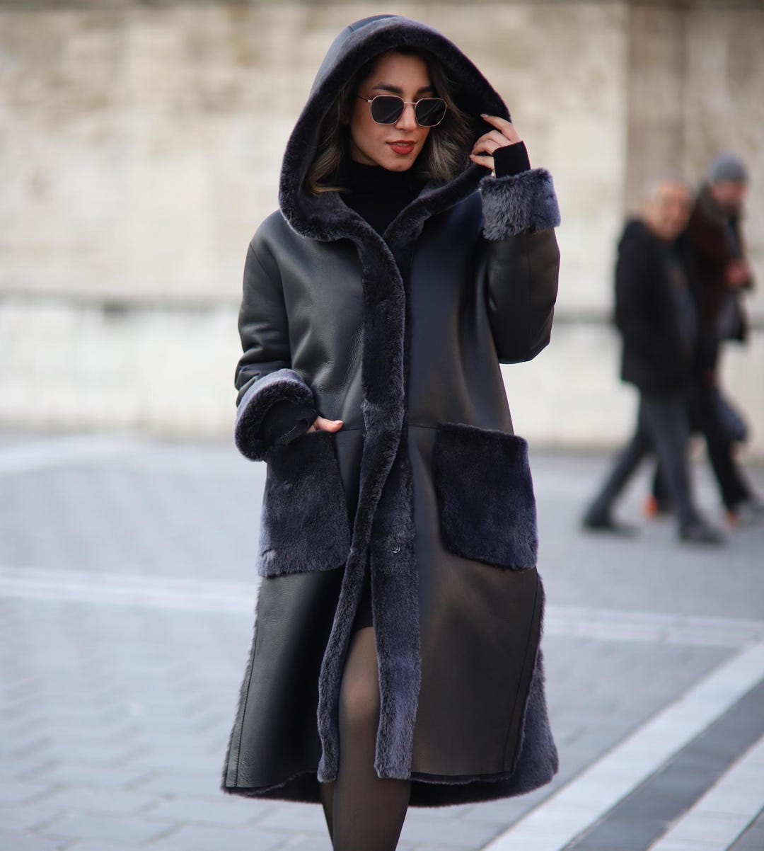 Luxury Reversible Handmade Sheepskin Leather Coat With Hood -custom ...
