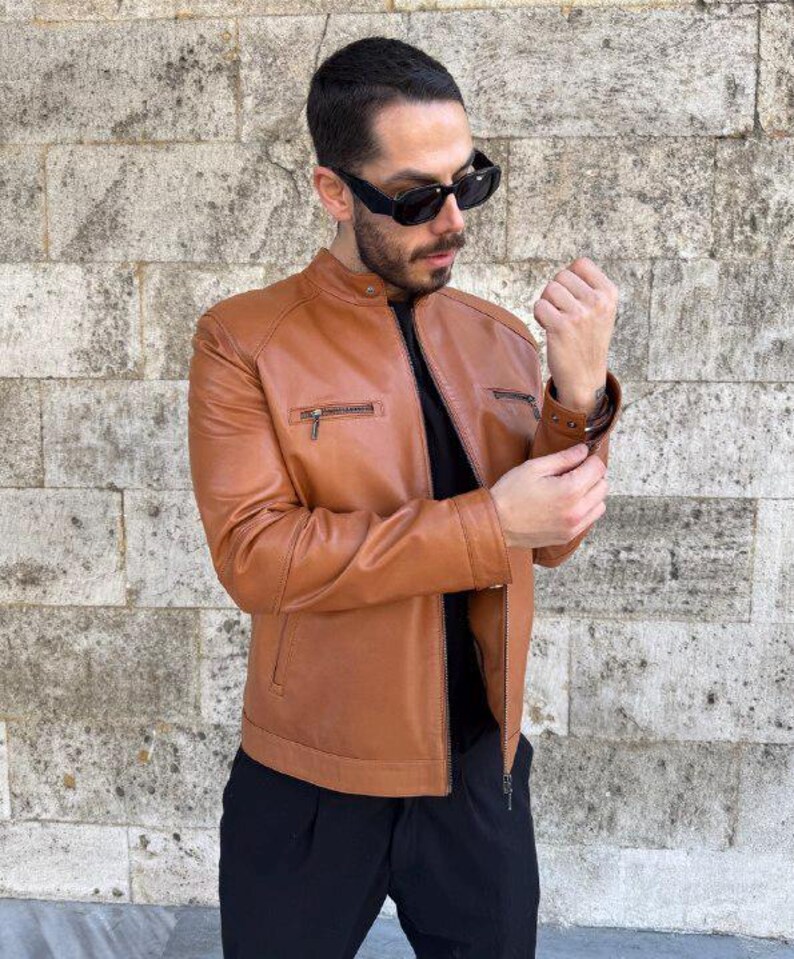 Men’s Sheepskin Leather Jacket – Handmade Turkish Biker Coat, Warm ...