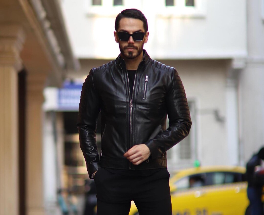 Mens Black Biker Leather Jacket - Unisex Real Leather Jacket - XS to XL ...