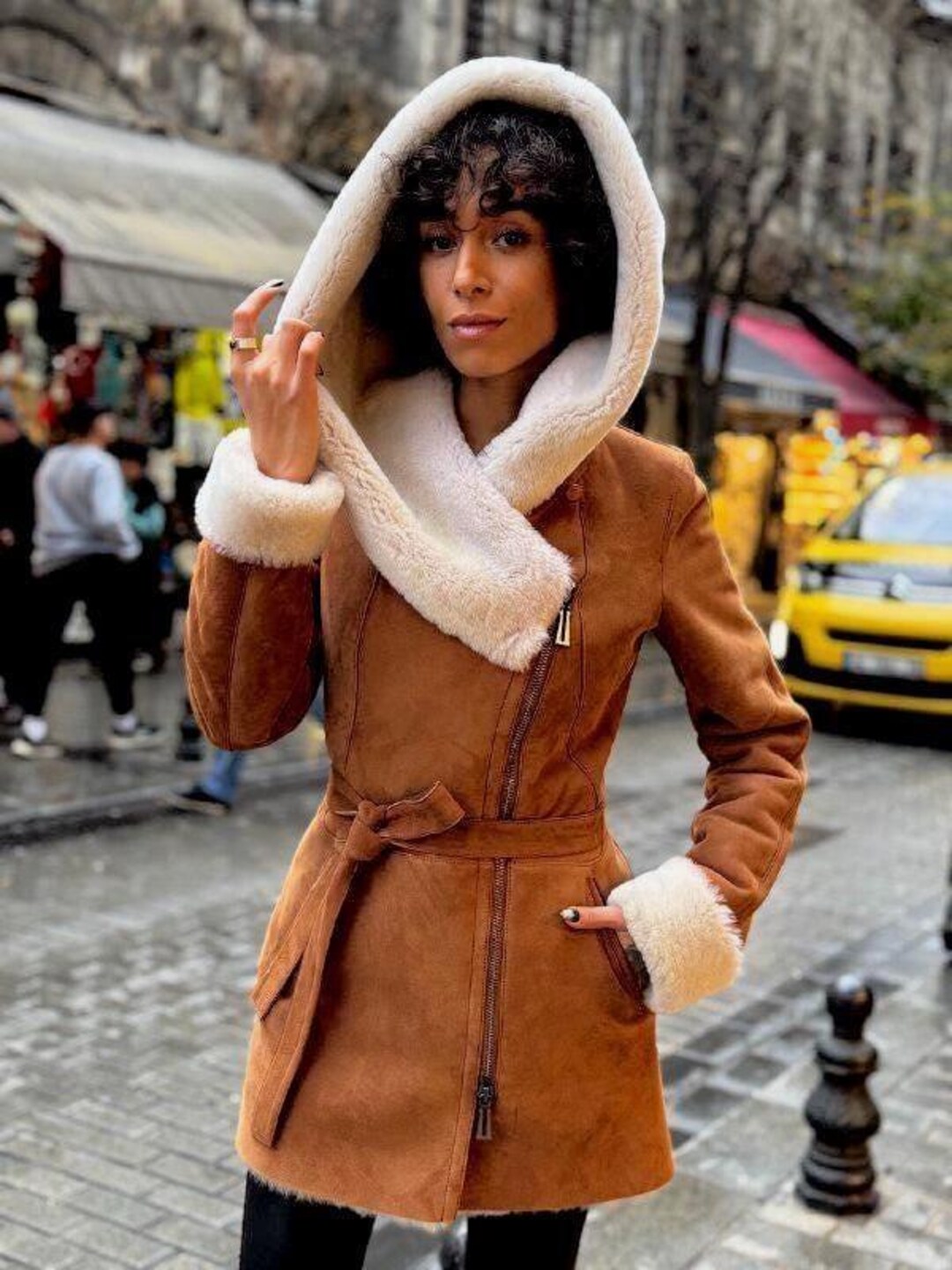Turkish Sheepskin Shearling Coat – Luxury Hooded Lambskin Fur Winter ...