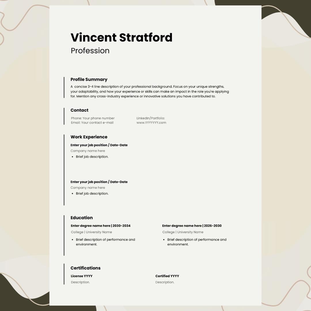 Editable RESUME Template. Elegant, Simple and Professional. CV Template ...
