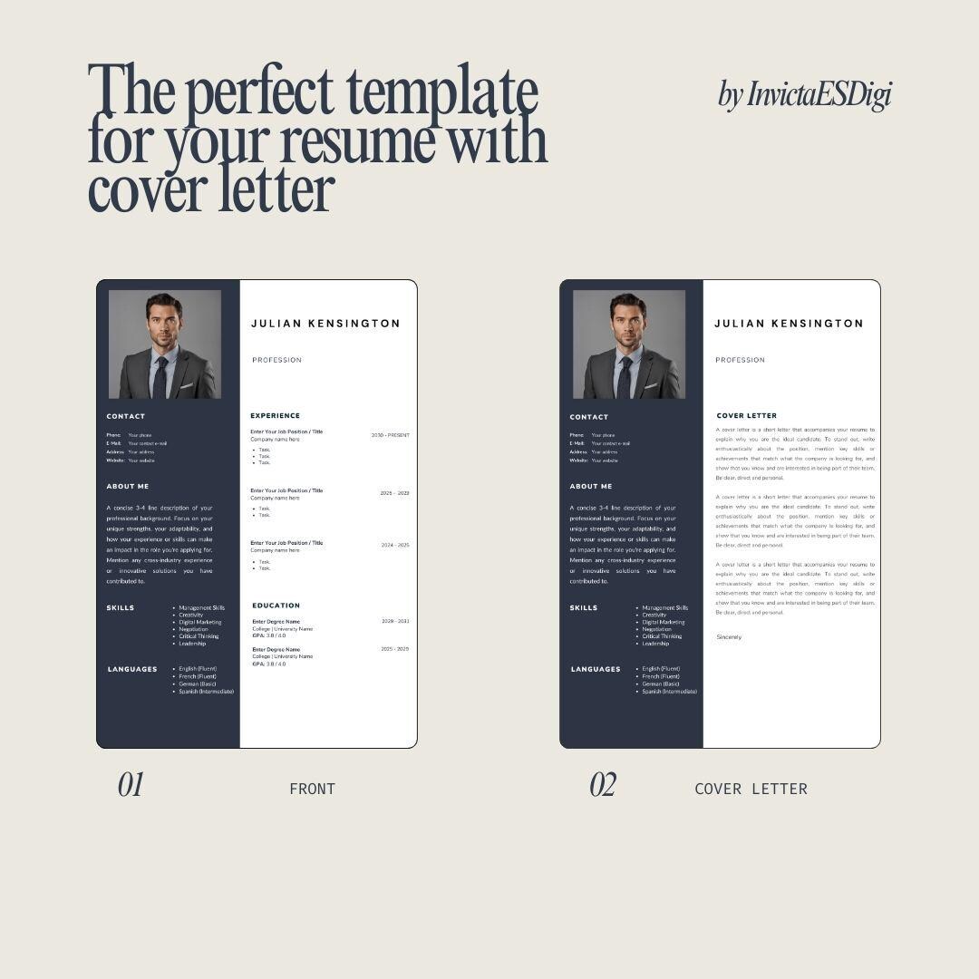 Editable Resume Template With Photo and Cover Letter. Minimalist ...