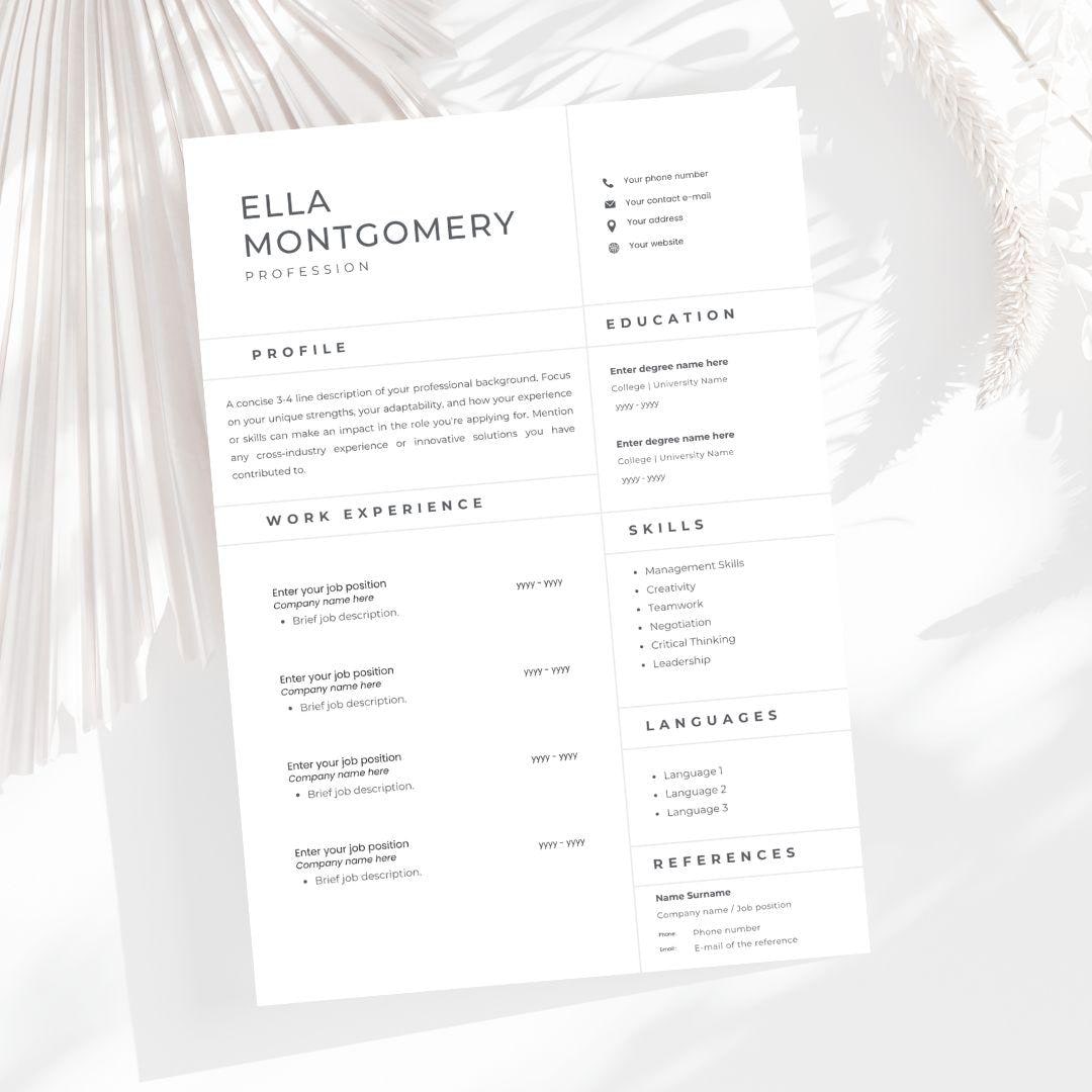 Editable RESUME TEMPLATE and Cover Letter. Minimalist Professional ...