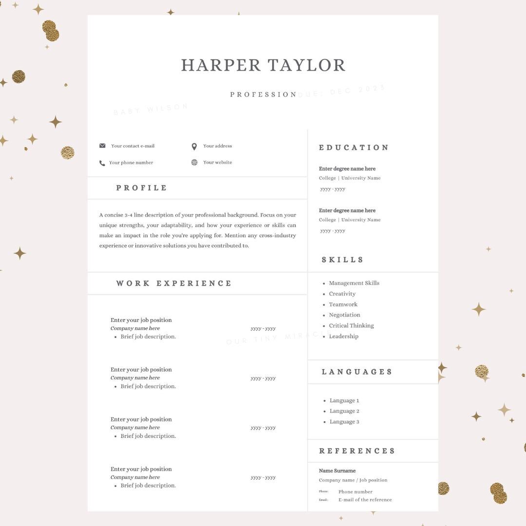 Editable RESUME Template. Modern, Elegant, Simple and Professional ...