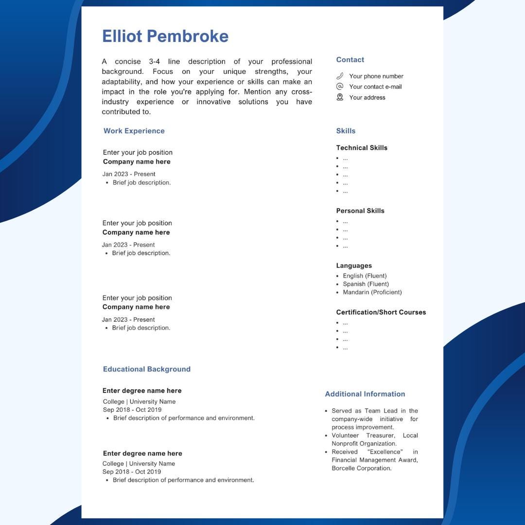 Editable RESUME Template. Modern, Elegant, Simple and Professional. CV ...