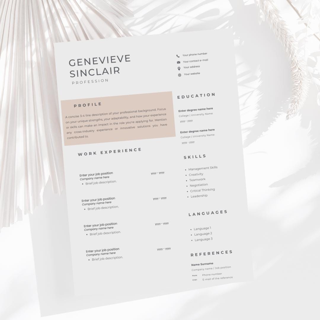 EDITABLE RESUME TEMPLATE With Photo. Elegant, Minimalist and ...