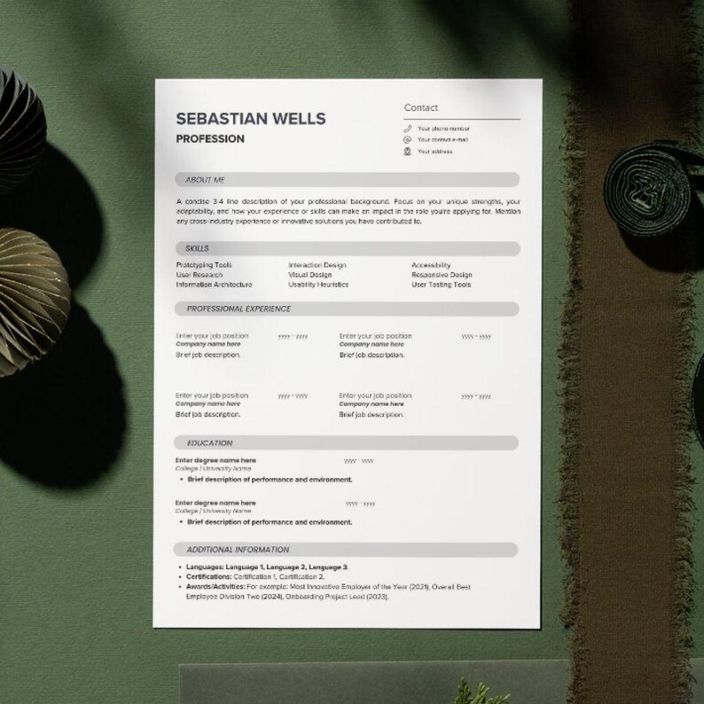 Editable RESUME Template. Minimalist, Elegant, Simple and Professional ...