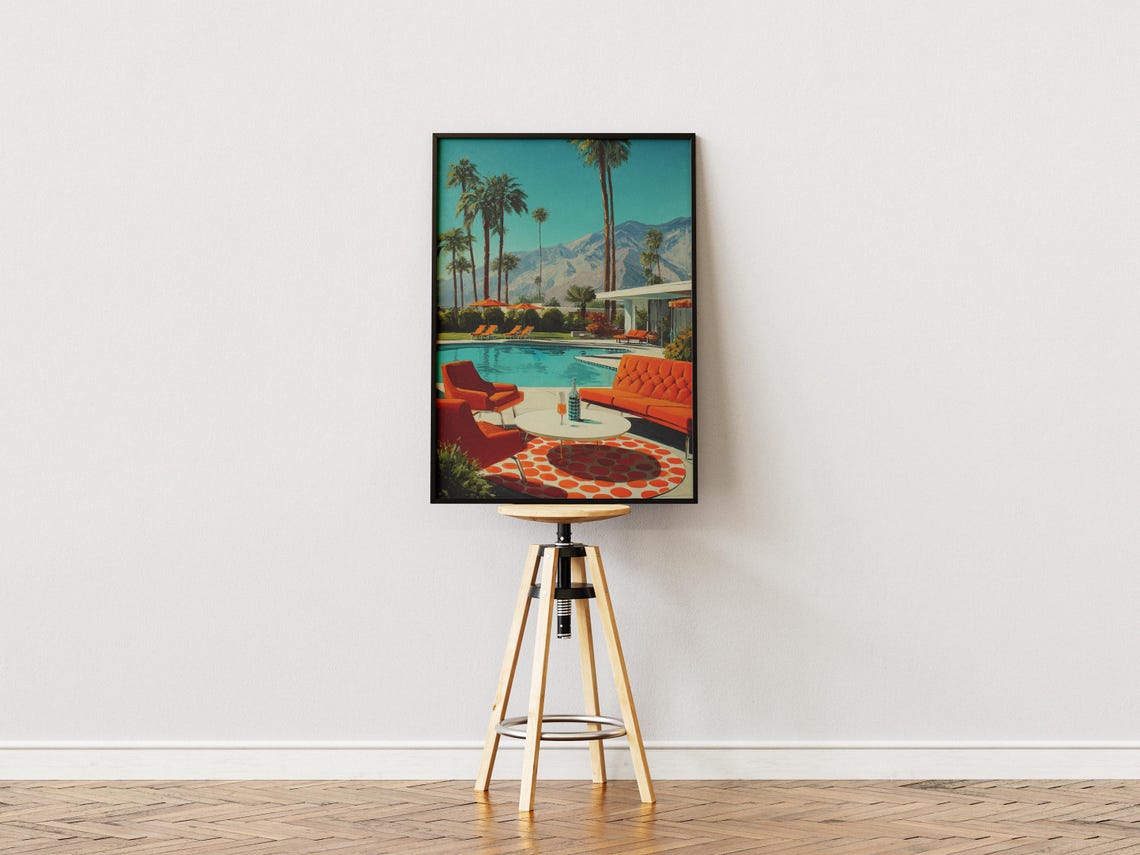 70s Poolside Lounge Print – Palm Springs Digital Poster With Mountains ...