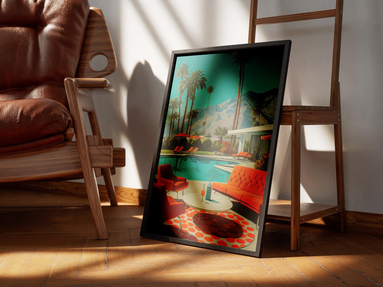 70s Poolside Lounge Print – Palm Springs Digital Poster With Mountains ...