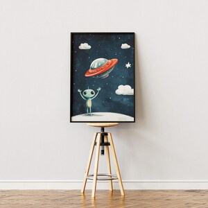 UFO and Alien Printable Poster – Funny Outer Space Digital Wall Art for ...