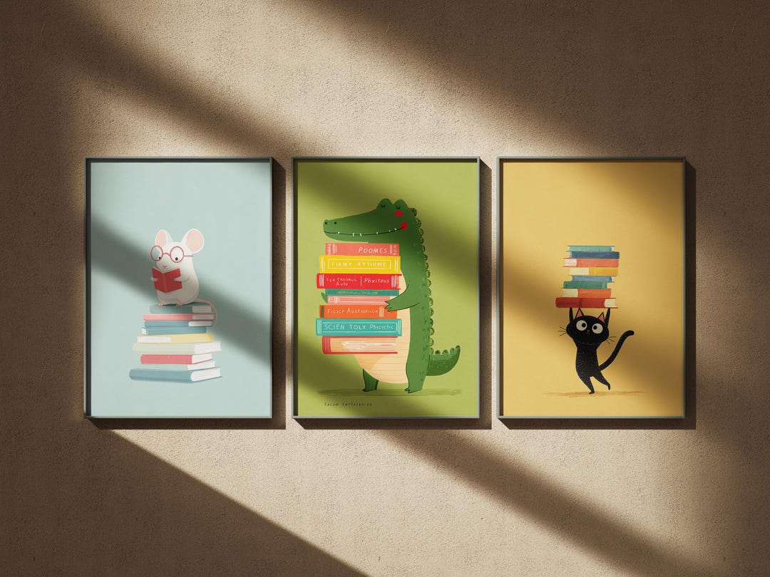 Set of 3 Digital Posters for Kids – Cute Mouse, Crocodile & Cat With ...