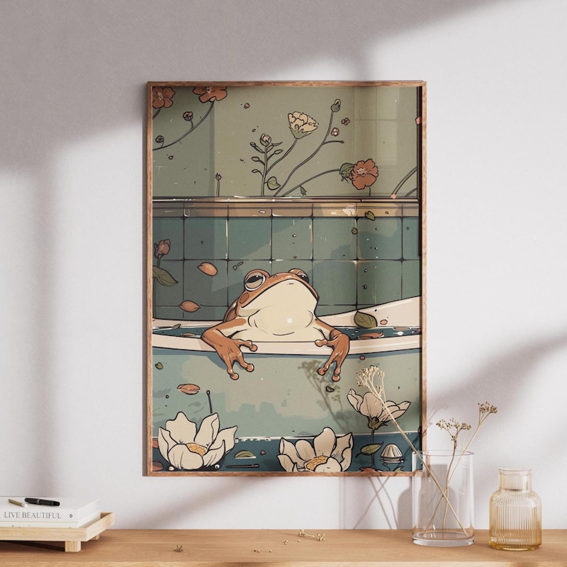 Frog in Bathtub Art - Etsy UK