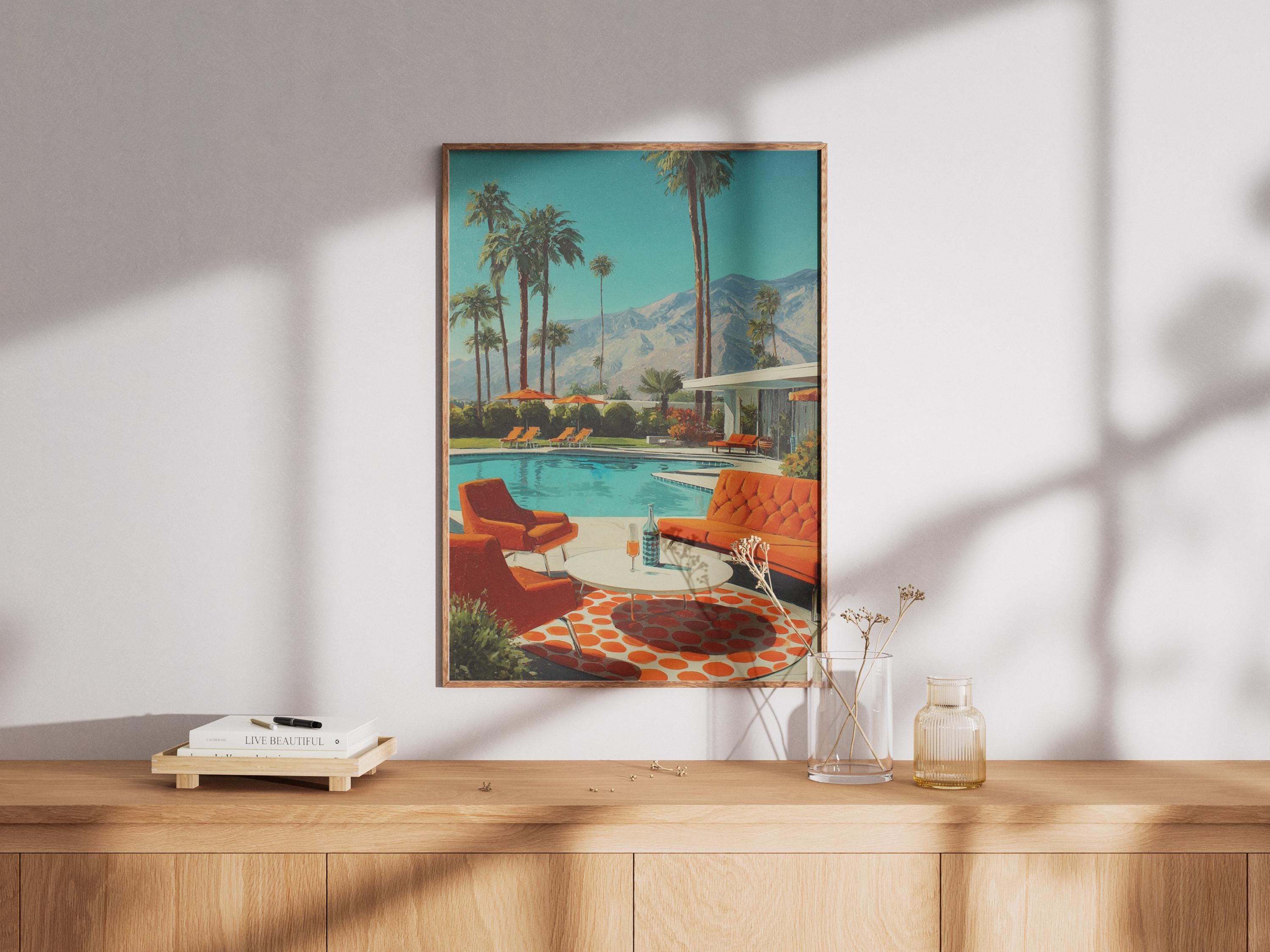 70s Poolside Lounge Print – Palm Springs Digital Poster With Mountains ...