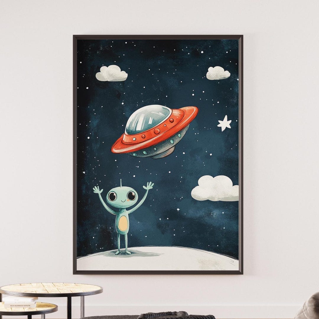 UFO and Alien Printable Poster – Funny Outer Space Digital Wall Art for ...