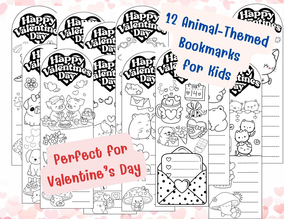 Animal-themed Valentines Day Bookmarks. Homeschool Colouring Pages ...