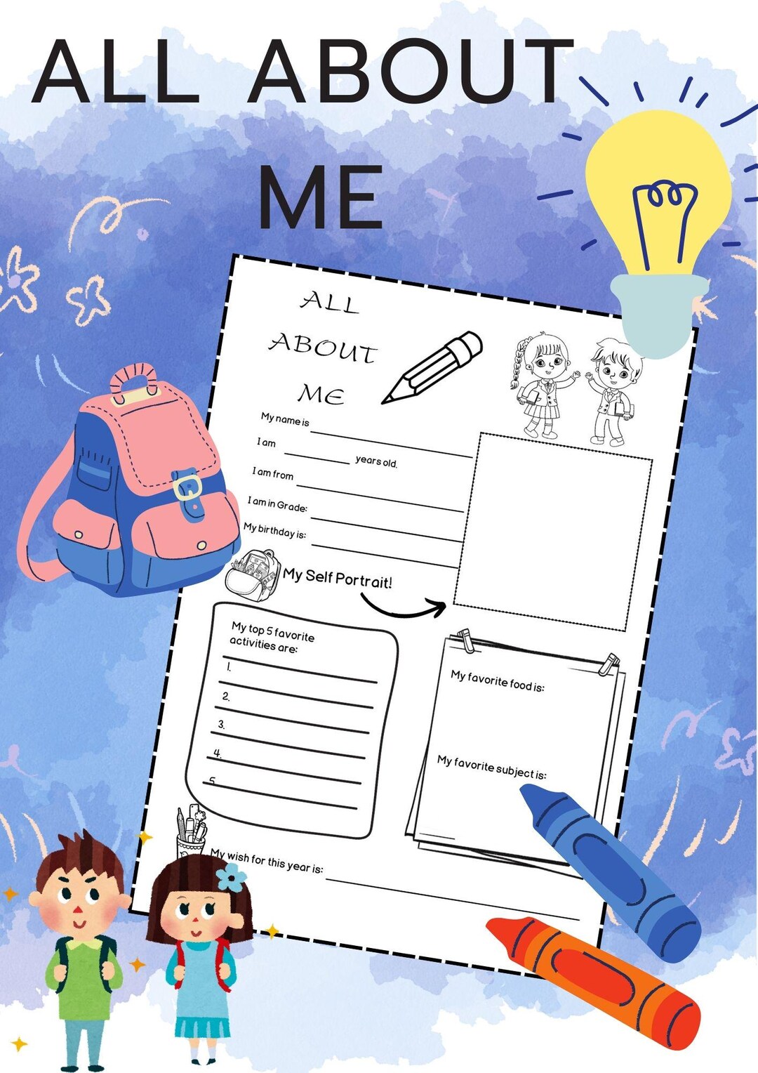 All About Me Printable Activities Get to Know You Student Theme Back to ...