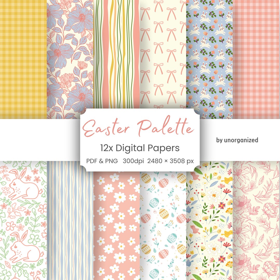Pastel Easter Digital Papers – 12 Seamless Patterns for Printing ...