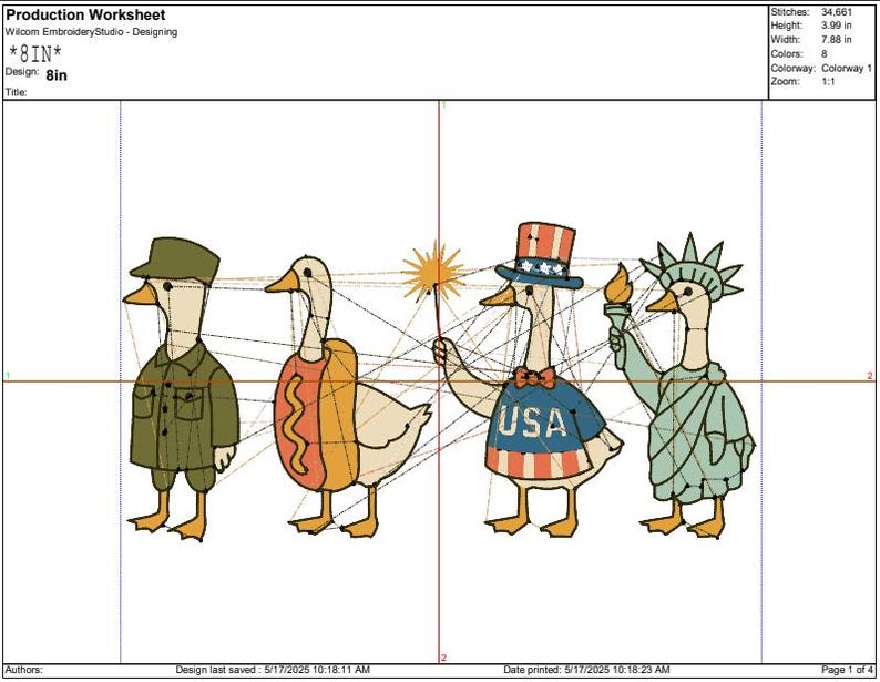 Patriotic Goose Embroidery File, 4th of July Silly Goose Clipart ...