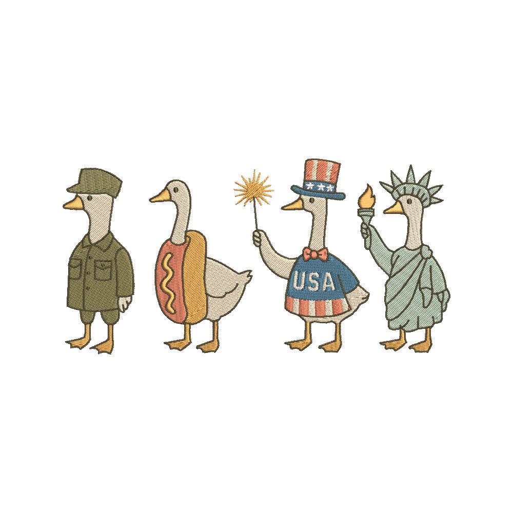 Patriotic Goose Embroidery File, 4th of July Silly Goose Clipart ...