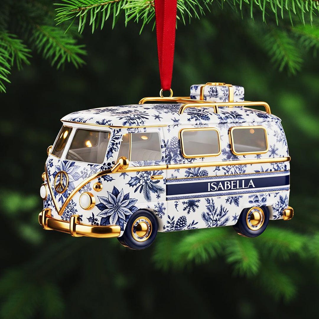 Personalized Camper Van Toile De Jouy Custom Shape Acrylic Ornament ...