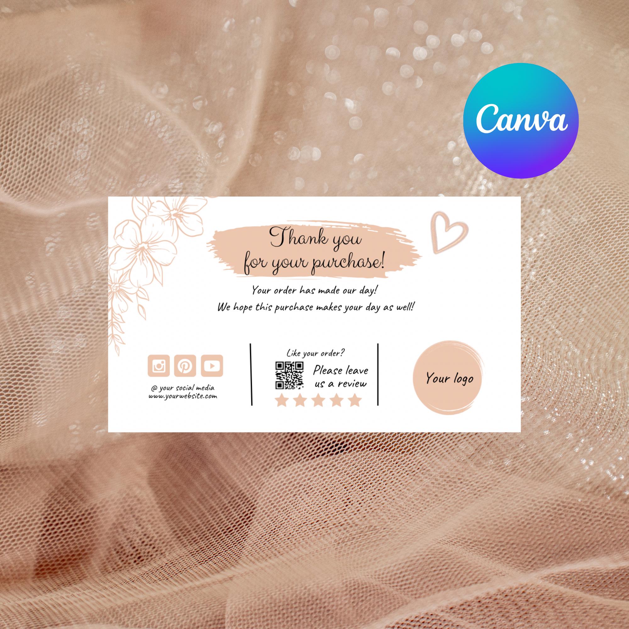Editable Thank You for Your Purchase Card | Canva Template | Small ...