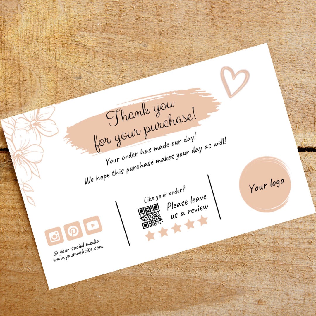 Editable Thank You for Your Purchase Card | Canva Template | Small ...