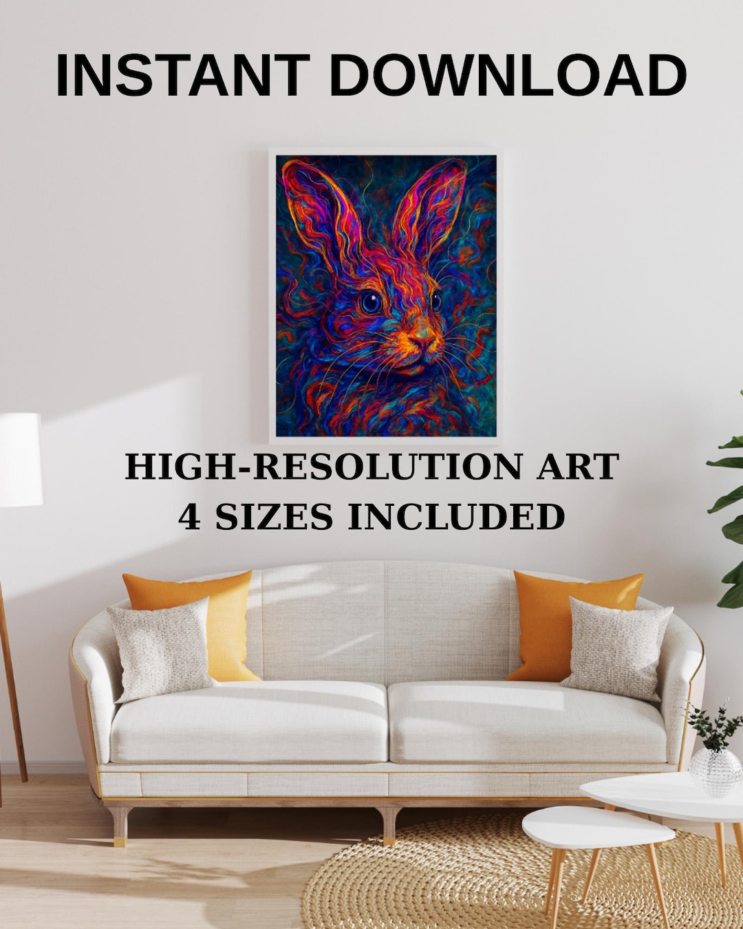 Psychedelic Rabbit Wall Art – Trippy Bunny Poster| Abstract Animal ...