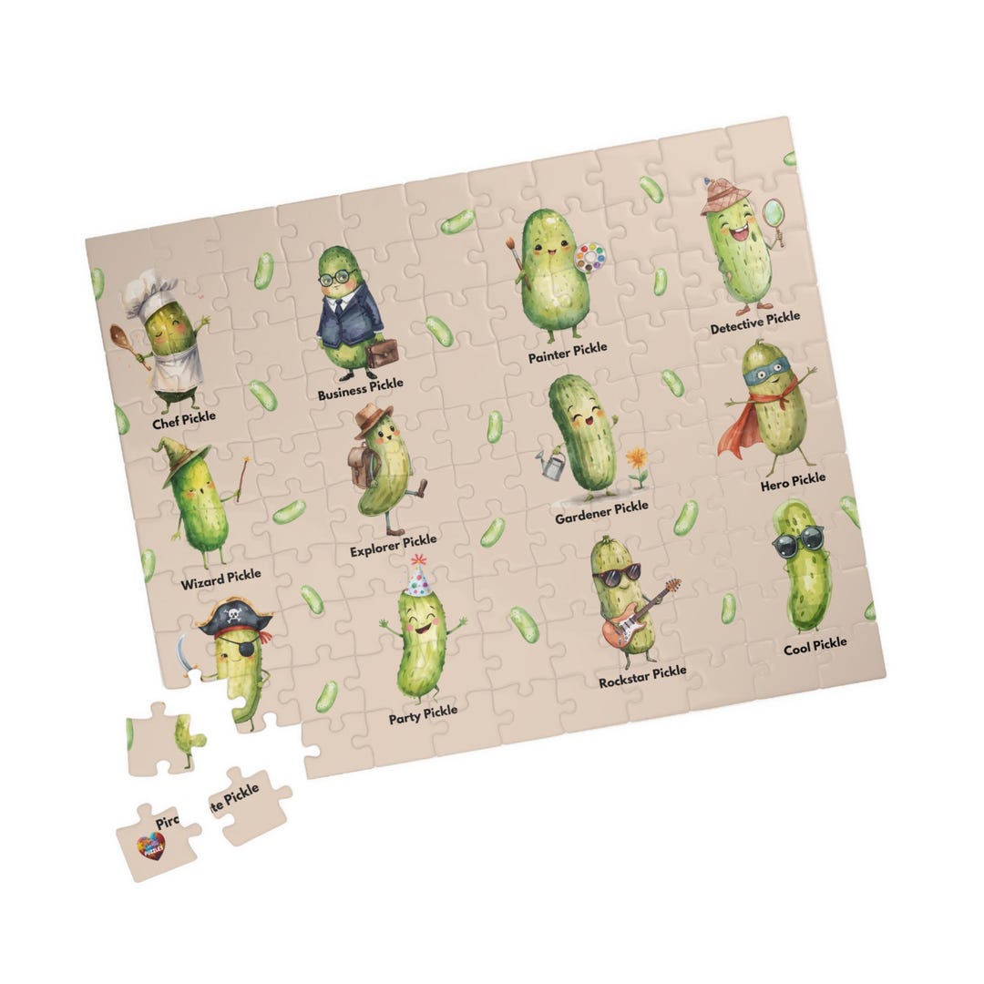 Pickle Characters Illustrated Puzzle | Cute Pickle Jigsaw | Whimsical ...