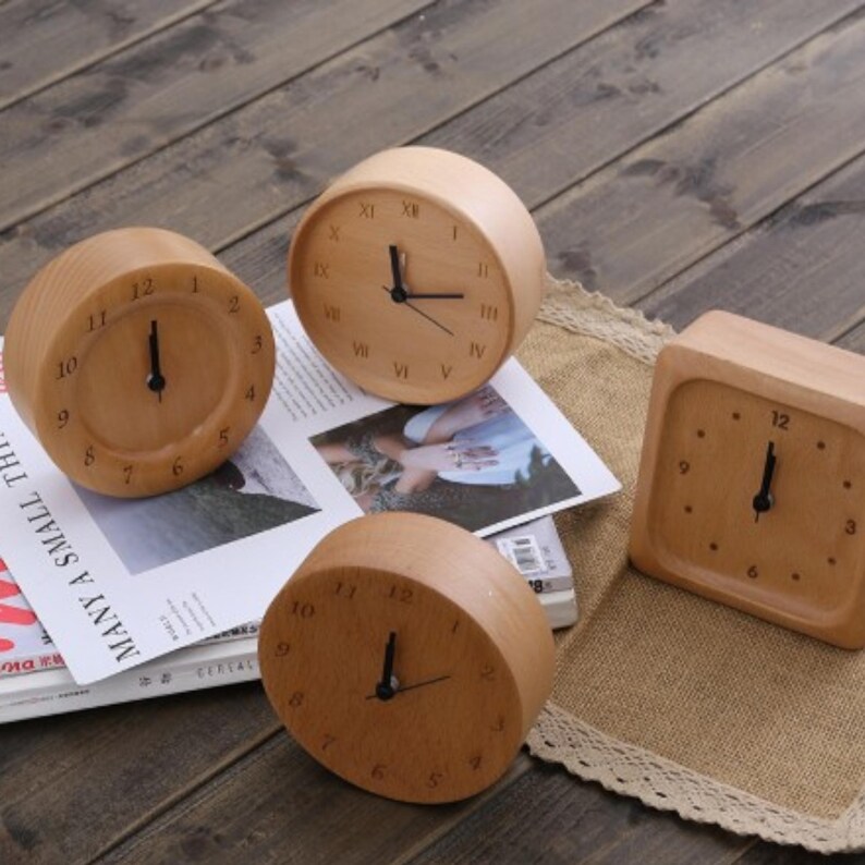 Small Wooden Table Clock, Mini Wooden Clock, Modern Desk Clock ...