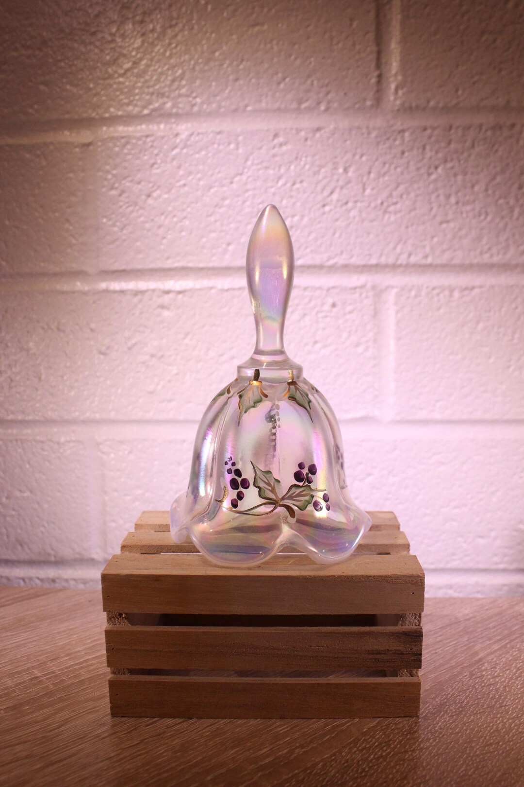 Vintage Fenton Hand-painted Iridescent Glass Bell – Signed K ...