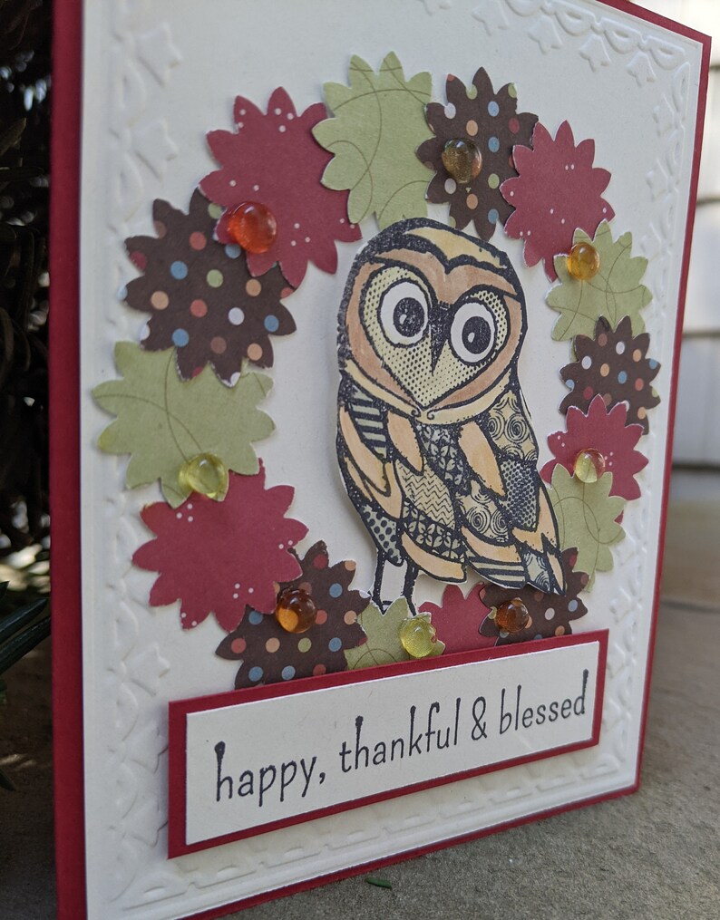 Owl - Thank You Greeting Card - Blessed - Owl Thank You - Fall Wreath ...