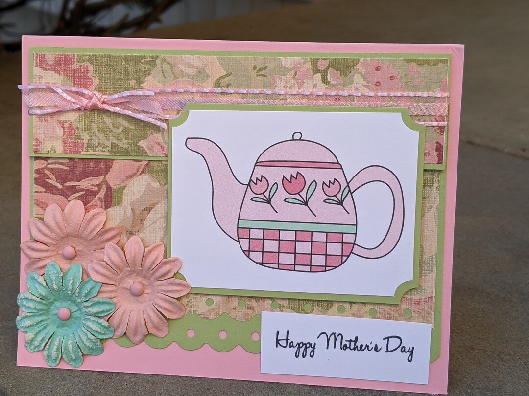 Mother's Day Greeting Card - Teapot Greetings - Fun Florals - Etsy