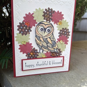 Owl - Thank You Greeting Card - Blessed - Owl Thank You - Fall Wreath ...
