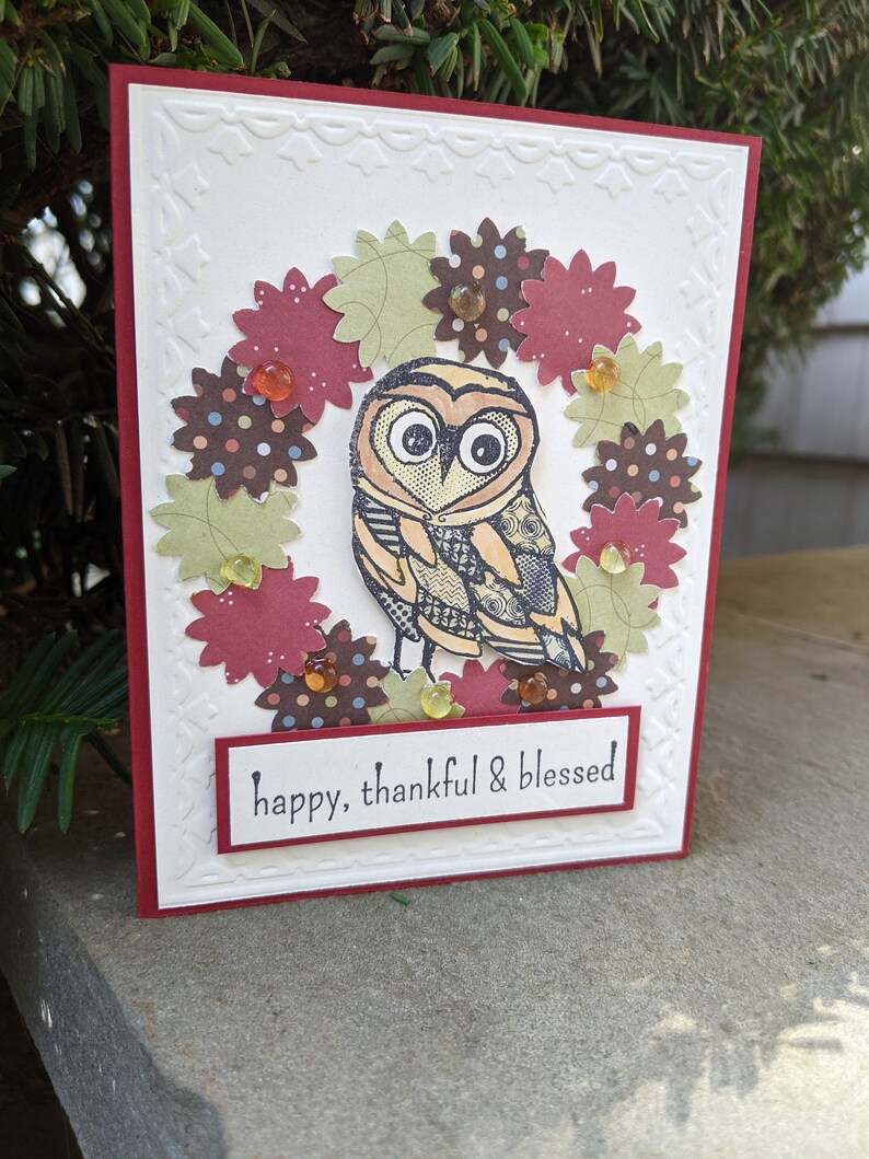 Owl - Thank You Greeting Card - Blessed - Owl Thank You - Fall Wreath ...