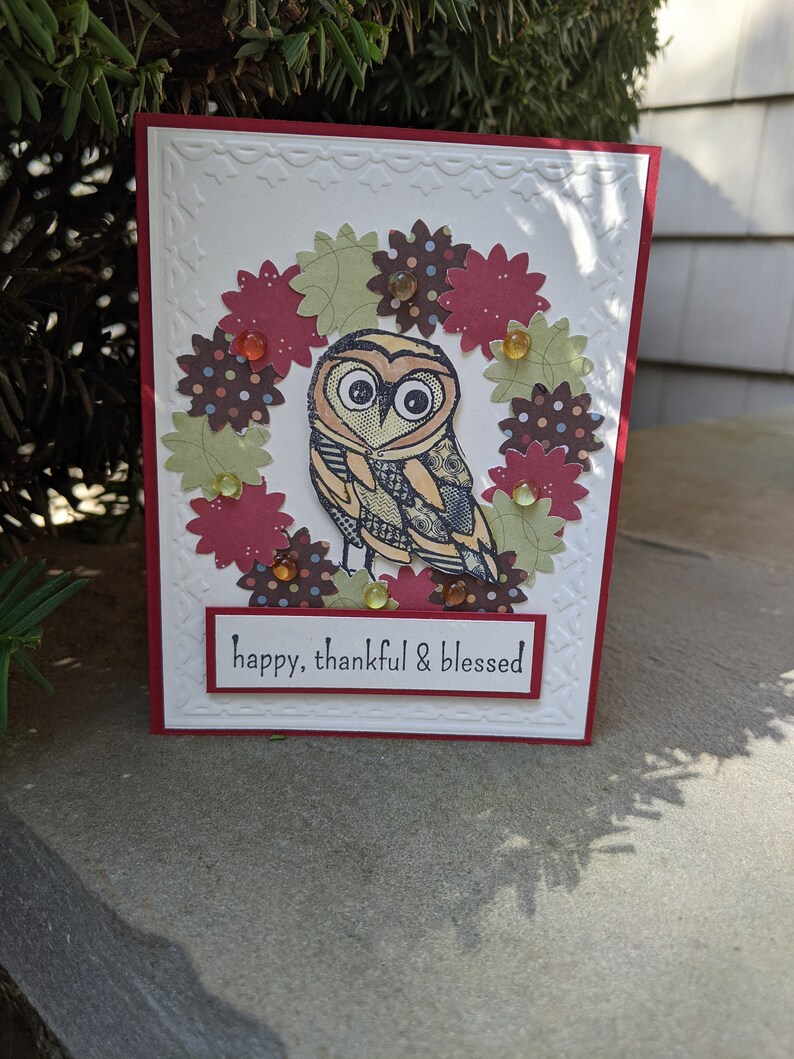 Owl - Thank You Greeting Card - Blessed - Owl Thank You - Fall Wreath ...