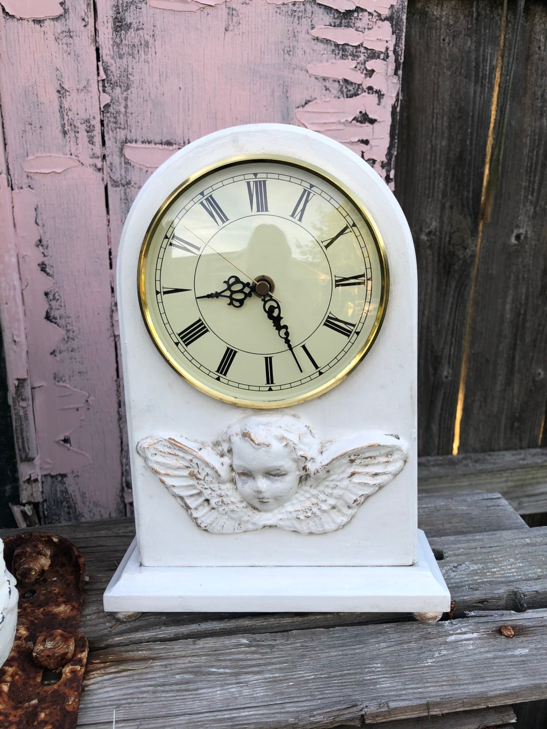 Precious Shabby Chic Cherub Angel Mantle Clock Angel Religious - Etsy