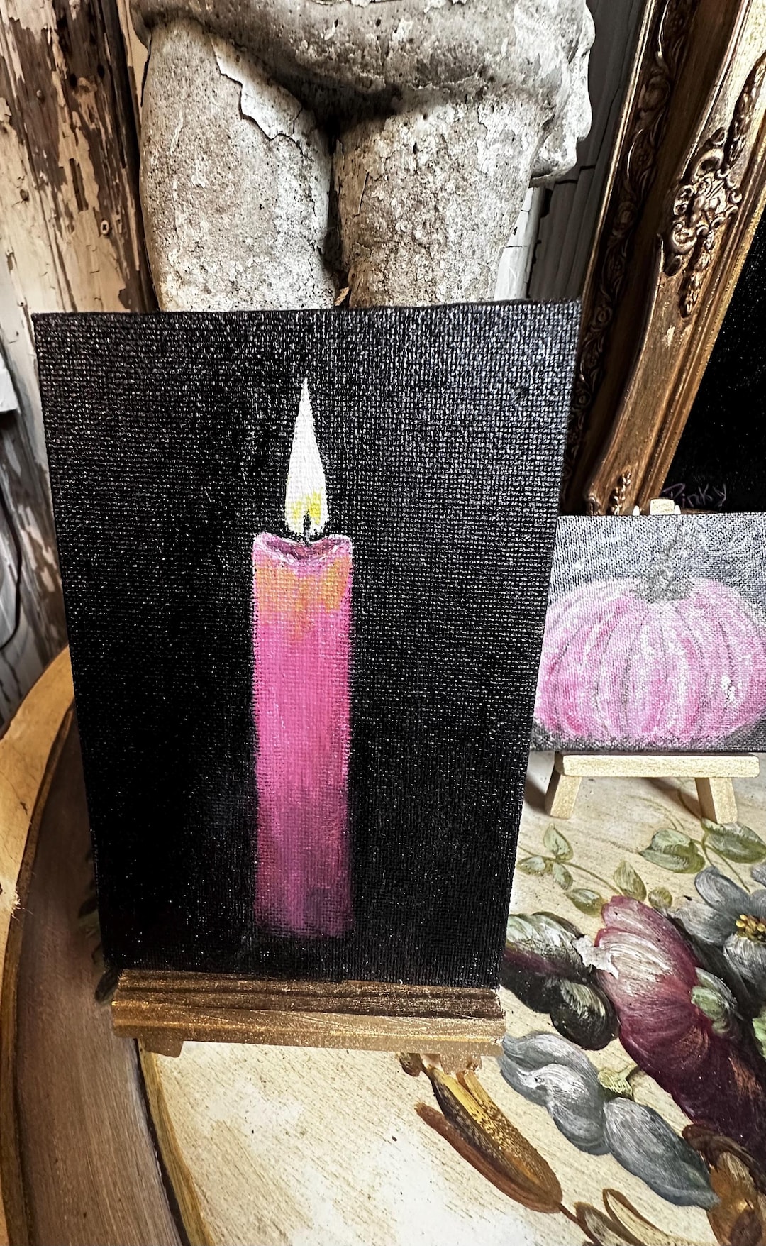 Dreamy Petite Pink Romantic Candle Art Hand Painted Canvas Painting ...