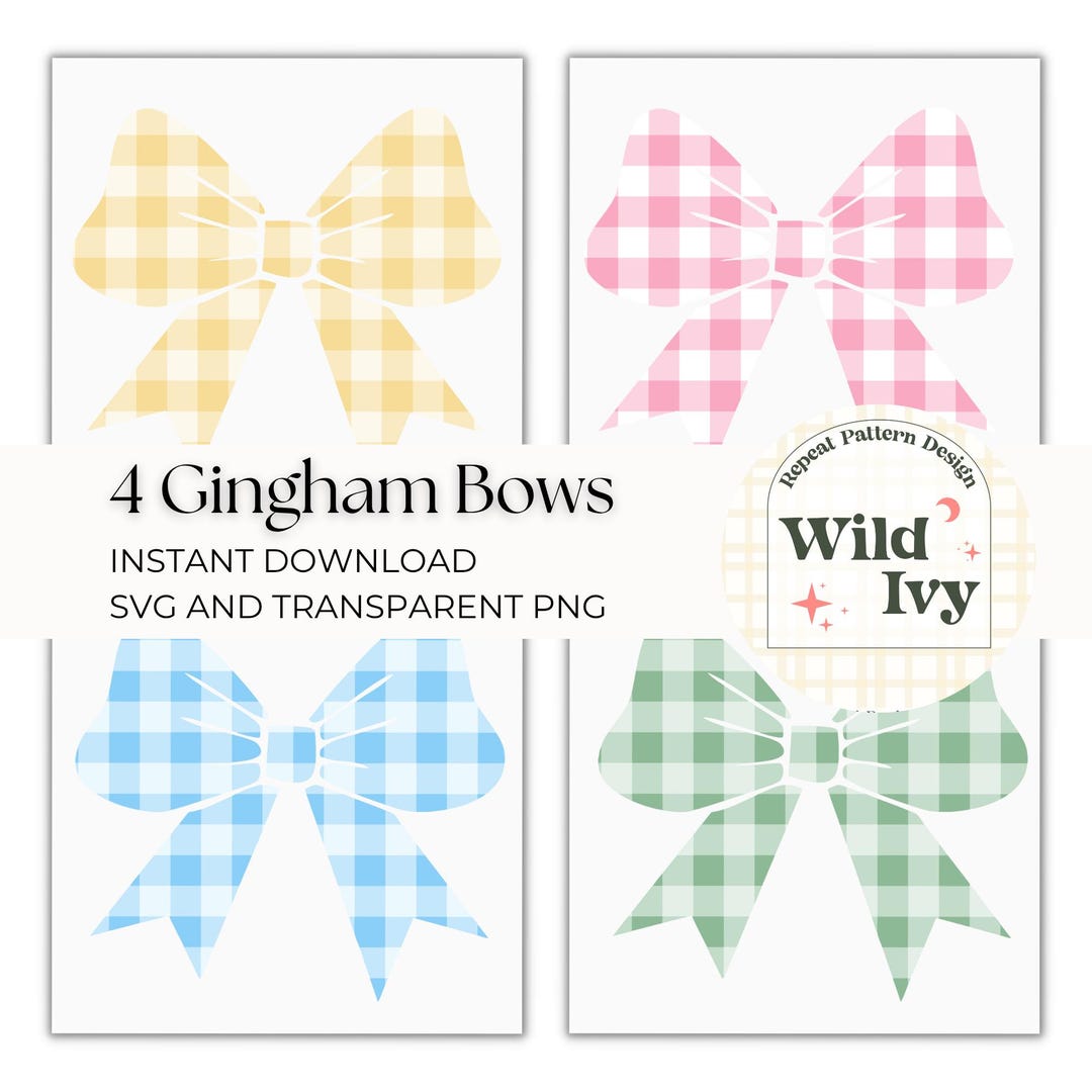 Gingham Bows 4 X SVG and Transparent PNG - 12 in X 12 in 300 DPI - Etsy