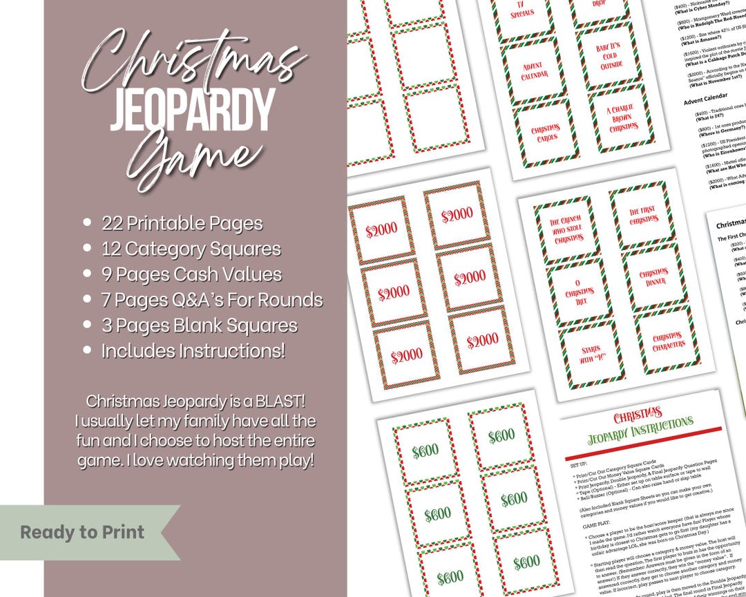 Jeopardy Christmas Game Printable Party Game Holiday Fun Family Game ...