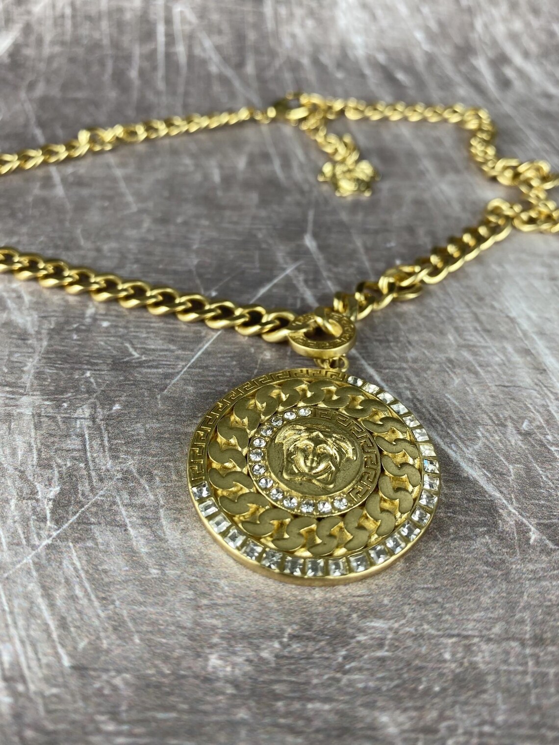 Versace Gold Curb Chain Medusa Charming Pendant Necklace - Etsy
