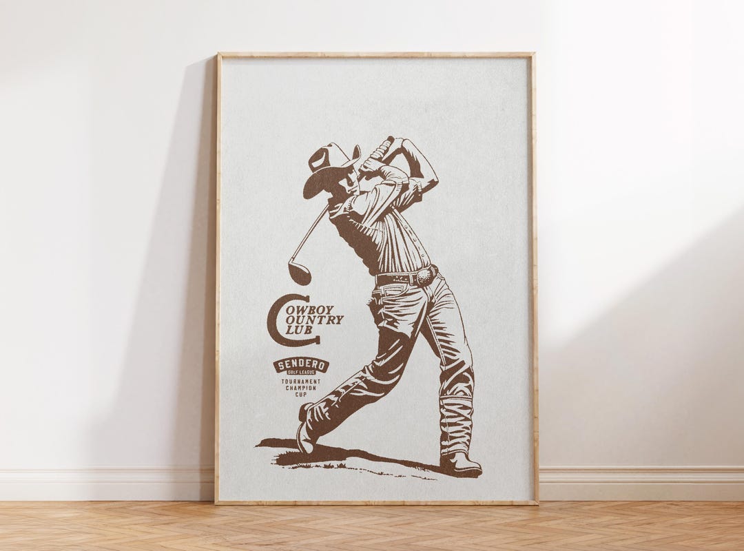 Retro Cowboy Wall Art, Vintage Golf Print, Golf Art, Gift for Golf Fans ...