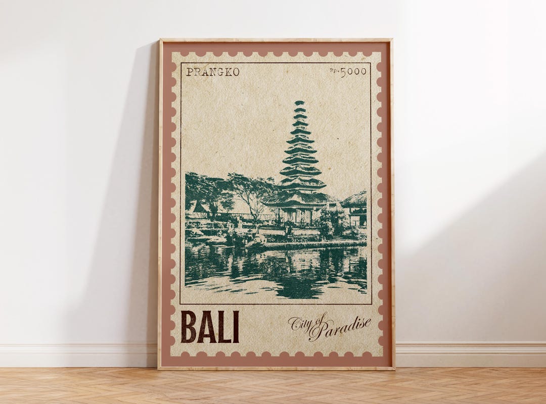 Retro Bali Wall Art, Postage Stamp Art, Vintage Travel Poster, Cozy ...