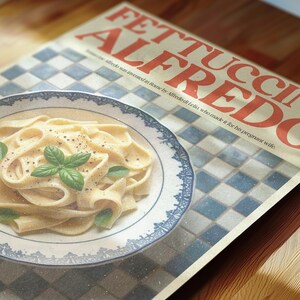 Pasta Wall Art, Food Art, Retro Kitchen Wall Art, Fettuccine Alfredo ...