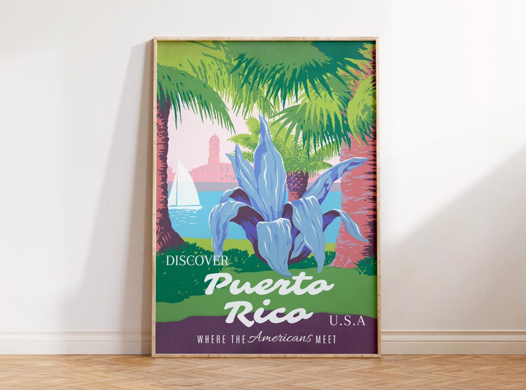 Puerto Rico Travel Poster, Retro Island Beach Art, Cities Wall Decor ...