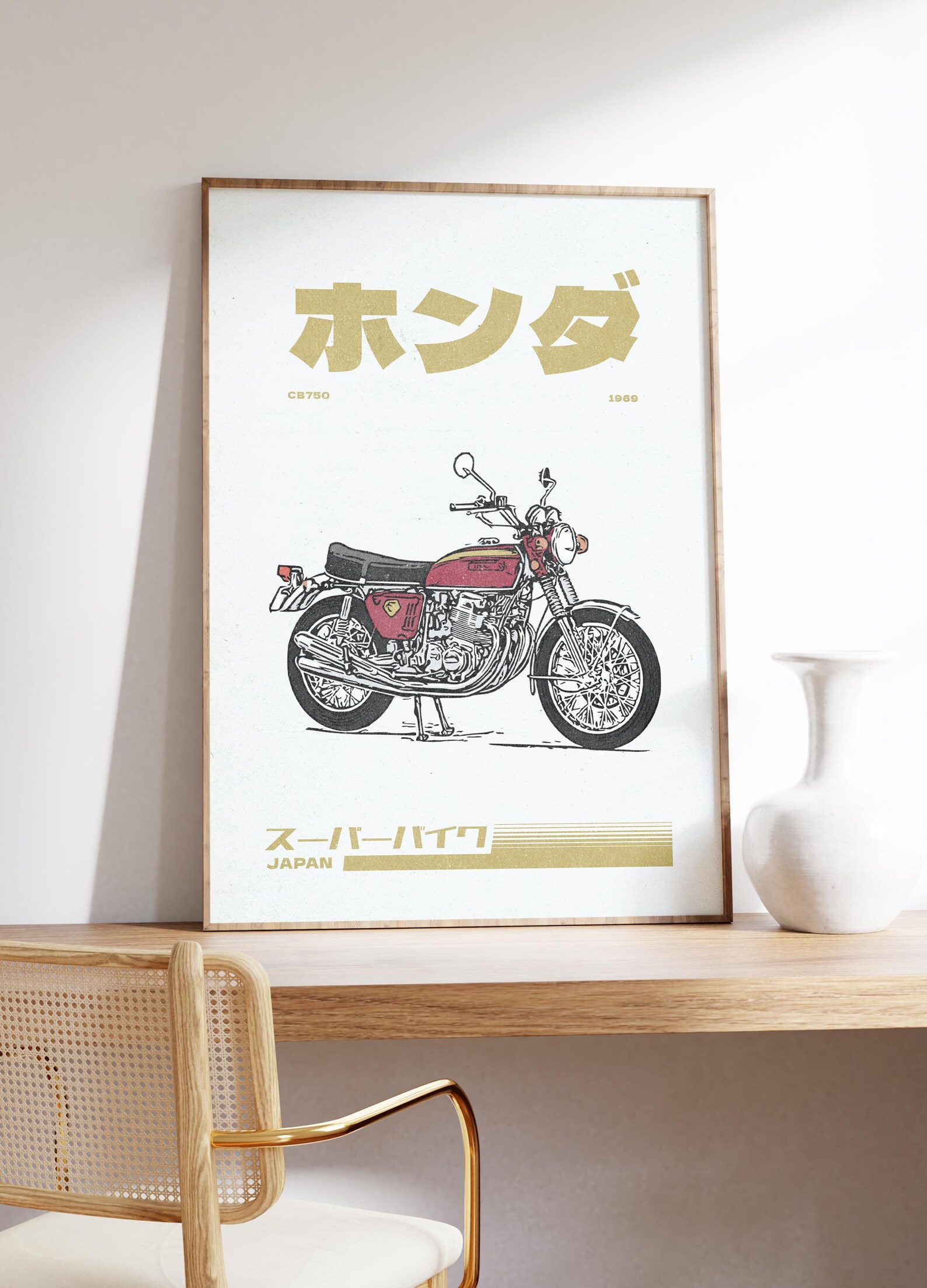 Retro Motorcycle Wall Art, Vintage Japanese Wall Art, Cool Apartment ...
