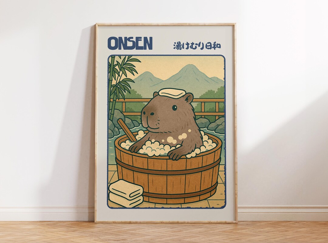 Japanese Wall Art, Japanese Onsen Art, Capybara Wall Art, Japanese ...