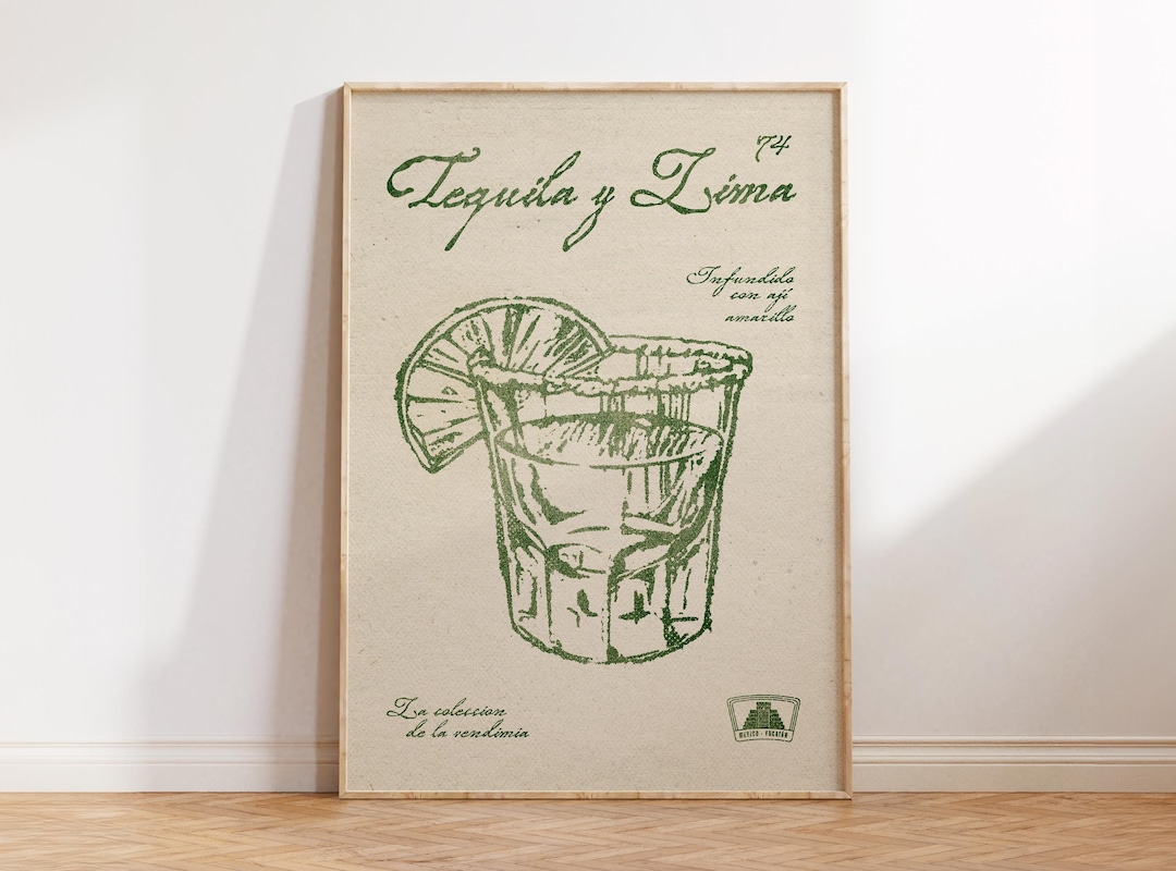Tequila Wall Art, Retro Mexican Wall Art, Kitchen Wall Art, Vintage Bar ...