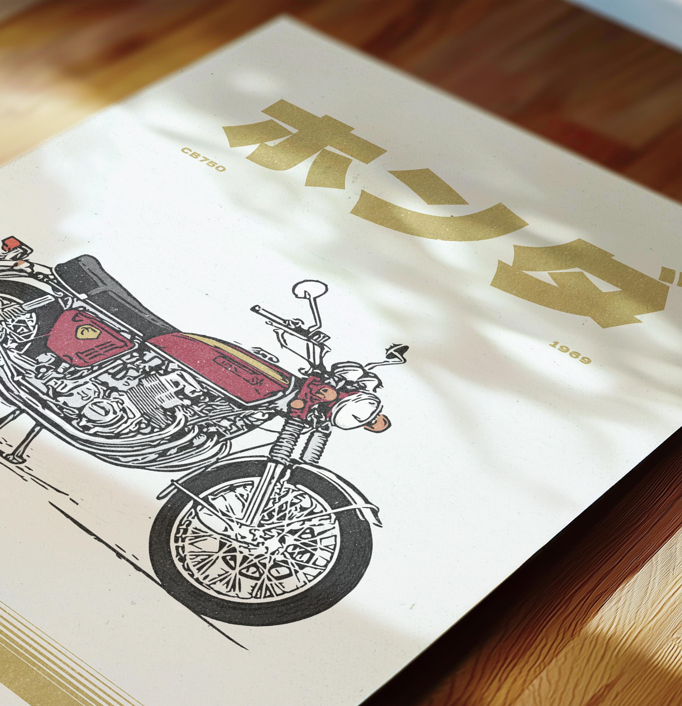 Retro Motorcycle Wall Art, Vintage Japanese Wall Art, Cool Apartment ...