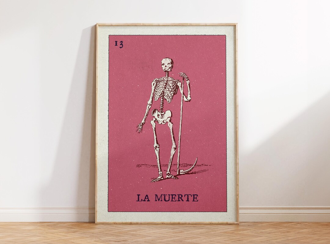 Retro Mexican Loteria Print, La Muerte Mexican Wall Art, Skeleton Print ...